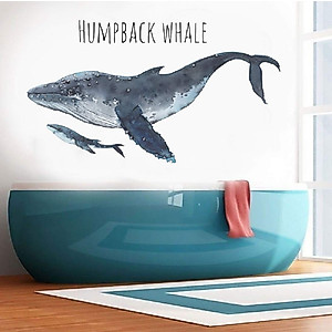 Humpback Whale Wall Decals Marine Animal Stickers Peel and Stick Art Mural Decor for Home Office Dorm Party Nursery
