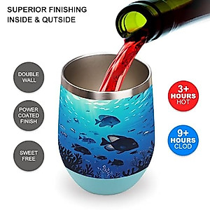 OPTKSNCU 304 Stainless Steel Insulated Cup with Lid, Fish Hover in The Sea Print Durable, And Easy to Clean – Ideal for Home, Office, And Gift Giving
