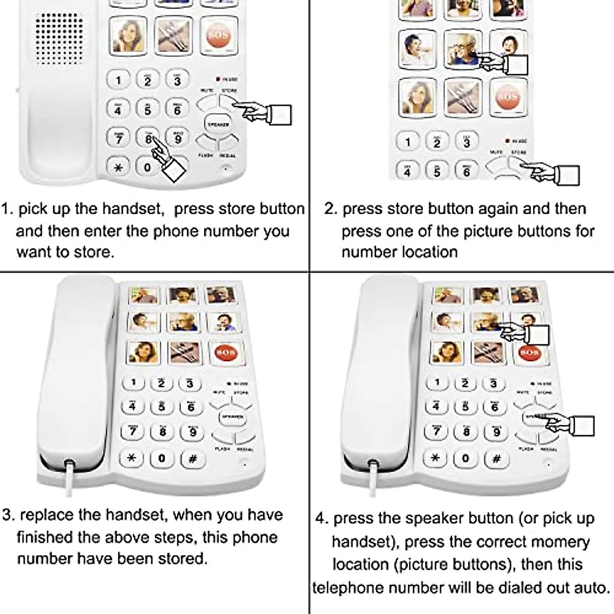 Big Button Phone for Seniors, 9 Pictured Big Buttons,Extra Loud Ringer,Wired Simple Basic Landline Telephone for Visually Impaired Old People with Large Easy Buttons, Emergency House Phones