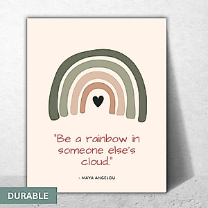 Maya Angelou Quote Wall Art - Inspirational Poster Boho Minimalist Decor - Be a Rainbow in Someone Elses Cloud - Motivational Rainbow Decor for Home, Office, Bedroom - 8x10 in. LAMINATED, No Frame