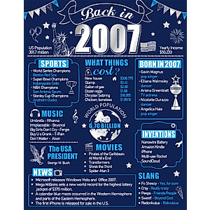 16th Birthday Decorations Back in 2007 Poster for Boys, Blue Silver Sweet 16 Birthday Poster Card Party Supplies, Happy Sixteen Year Old Birthday Gifts 11x14 Inch (Unframed)