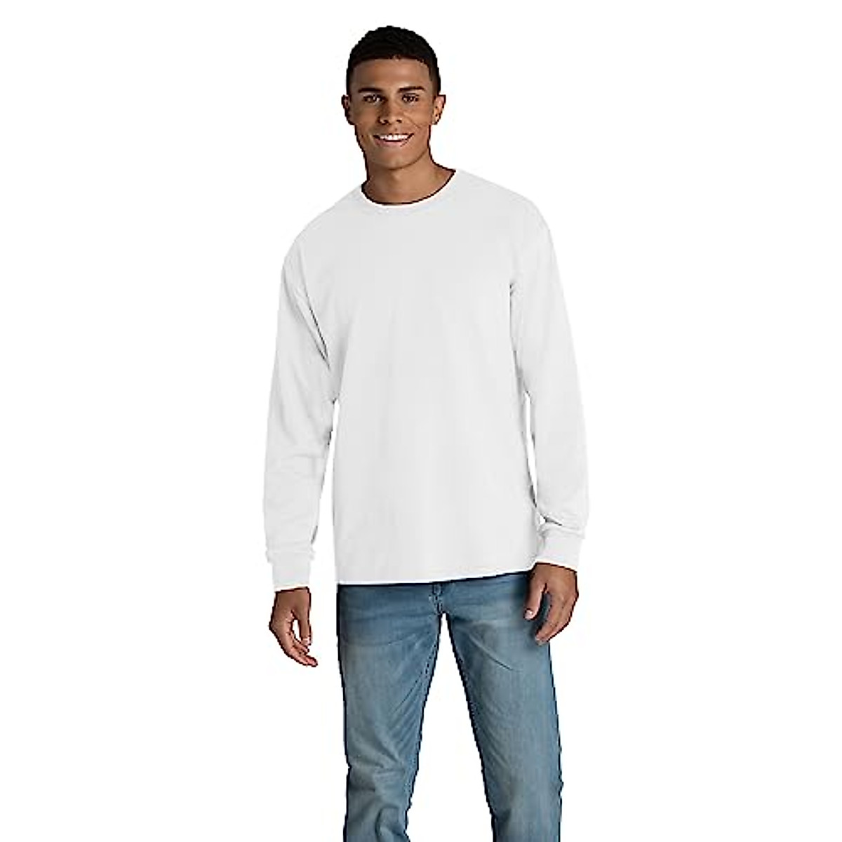 Fruit of the Loom Men's Eversoft Cotton T Shirts, Breathable & Moisture Wicking with Odor Control, Sizes S-4x, Long Sleeve-White Ice
