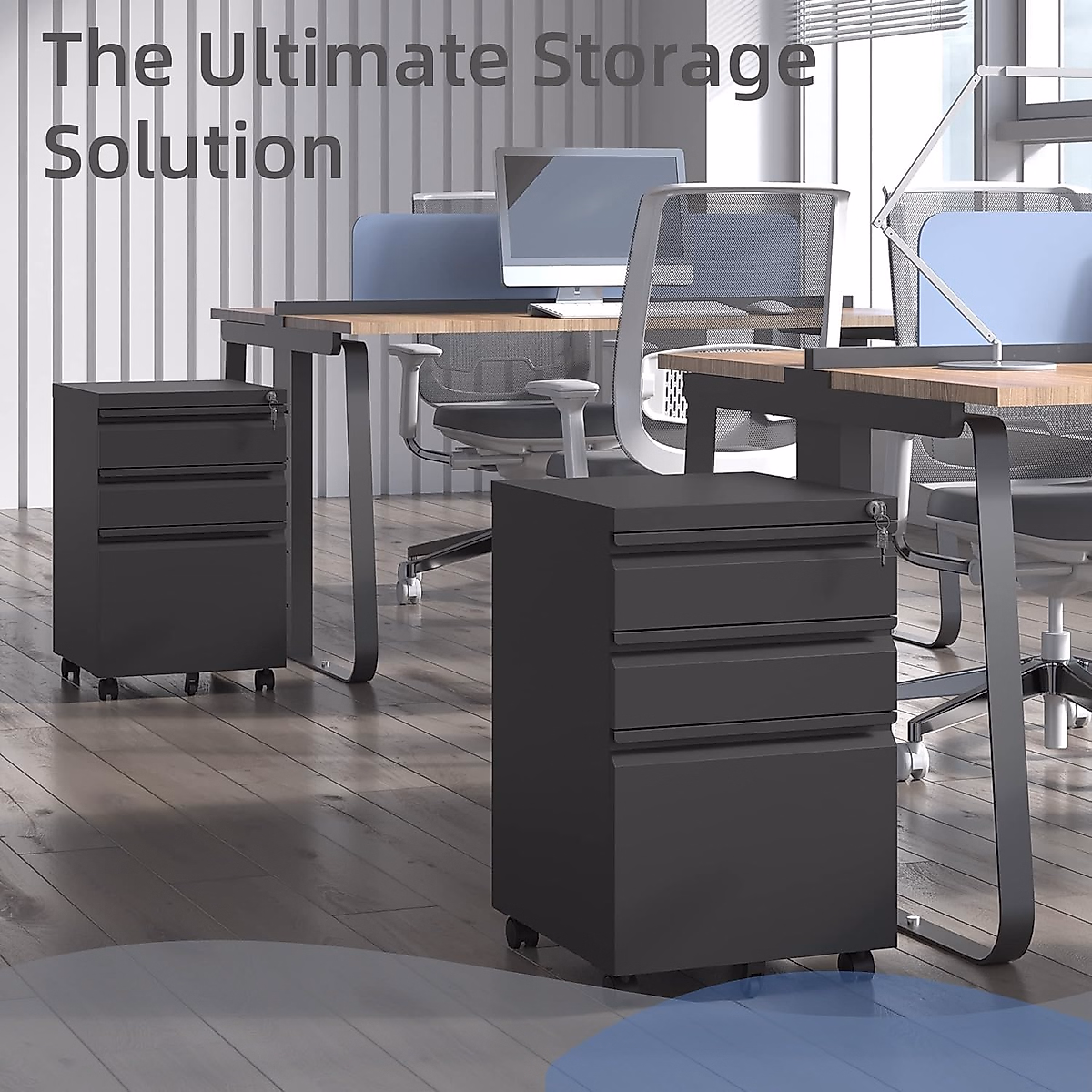 Guizeeopo Filing Cabinets for Home Office, Mobile File Cabinet with Lock, 3 Drawer Filing Cabinet for A4/Letter/Legal Size Folder, Fully Assembled Except Casters, Matte Black