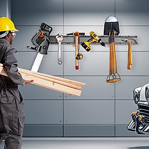 ELECROW Garage Storage Organizer Wall Mount Tool, Heavy Duty Garage Garden Tool Rack with 6 Adjustable Hooks, for Garden and Yard Storage Tools