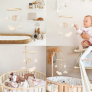 Mobile for Crib - Baby Mobile for Crib - Baby Crib Mobile - Crib Mobile for Girls, Boys - Baby Mobile for Bassinet - Gender Neutral Color Theme - Felt Cloud, Felt Star, Wood Moon