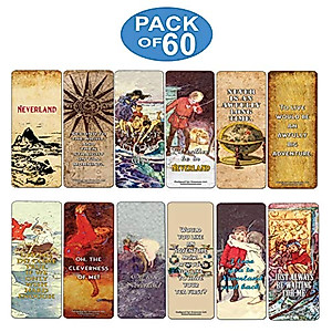 Creanoso Peter Pan Quotes Bookmarks (60-Pack) – Inspirational Premium Gift Bookmarker Card Collection for Bookworms, Bibliophiles, Men & Women, Adults – Cool Art Impressions Page Clipper