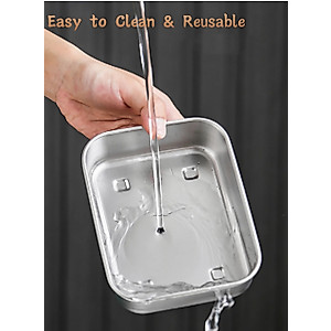 KNC 4 Pieces Stainless Steel Food Storage Containers Clear Lid, Refrigerator Fresh-keeping Airtight Leak Proof Stackable Box for Camping Trip Picnic Soup Salad Leftover, silver, HMC25