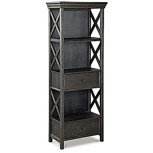 Signature Design by Ashley Tyler Creek Farmhouse 75" Display Cabinet or Bookcase with Drawers, Almost Black