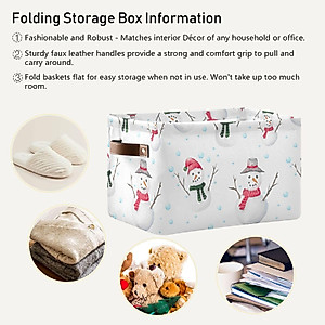 Cute Snowmen Christmas Storage Basket Bins Decorative Toy Laundry Basket Organization with Handles for Living Room Clothes Nursery Closet Shelf Playroom,1 pcs