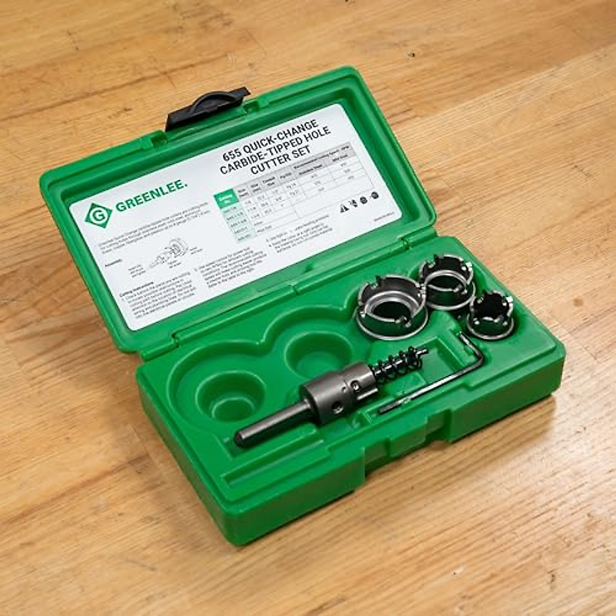 Greenlee 655 4-Piece Quick Change Carbide-Tipped Hole Cutter Set, 7/8" - 1-3/8"