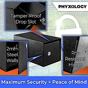 Mountable Cash Drop Box with Tamper-Proof Slot. Great as a Key Depository Or Deposit Safe for Hotels, Apartments Or Retail. Highly Secure Thick Steel and Key Lock! Pre-Drilled for Easy Wall Mounting!