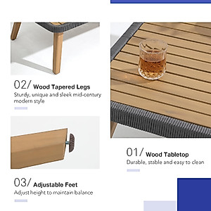 Patiorama 4 Piece Patio Furniture Set, Outdoor FSC Certified Acacia Wood Conversation Set, All-Weather Rope Sofa Set w/Coffee Table, Loveseat, Modern Deep Seating Set for Lawn Balcony Poolside, Grey