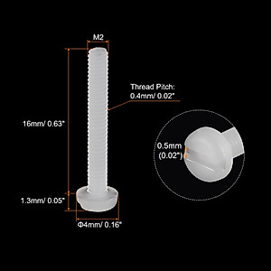 uxcell Nylon Machine Screws, M2x16mm Slotted Pan Head Fasteners Bolts for Electronics, Communications, Equipment, 25Pcs
