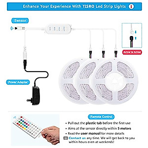 TISRO Led Strip Lights 50ft, Led Lights for Bedroom with Remote and Bluetooth App Control, Music Sync RGB Color Changing Led Light Strips for Room, Bedroom, Kitchen