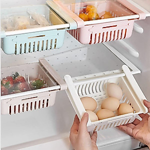Gsycle Refrigerator Drawer Organizer, 2PCS Fridge Drawer Organizer Pull out Storage Box Refrigerator Bins Refrigerator Shelves for Egg Fruit Vegetable Seafood(Beige)