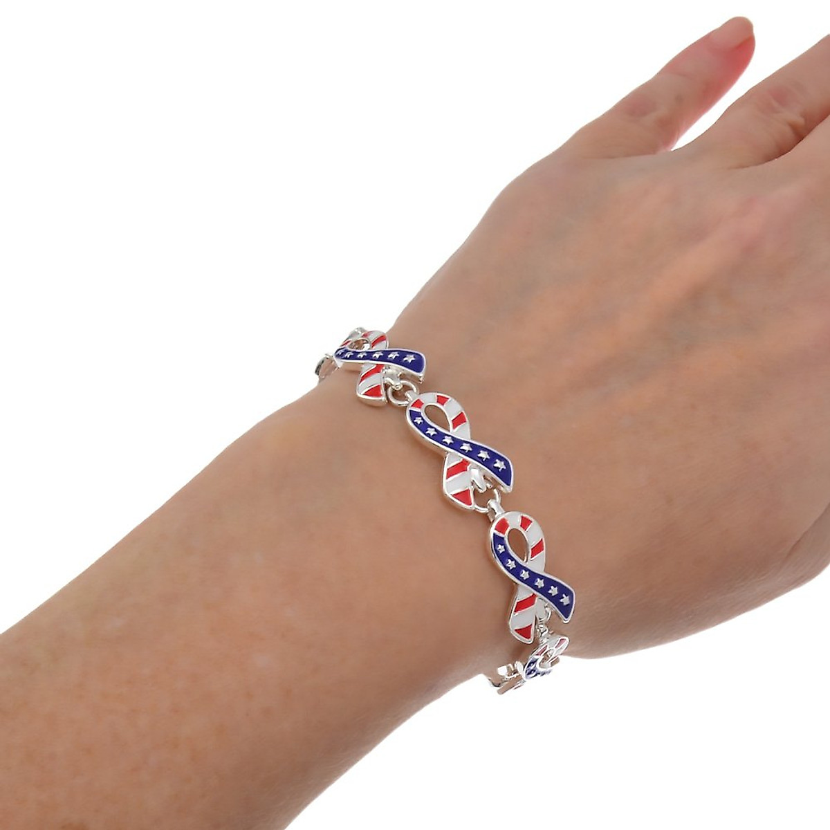 PammyJ USA American Flag Ribbon Bracelet Red White Blue