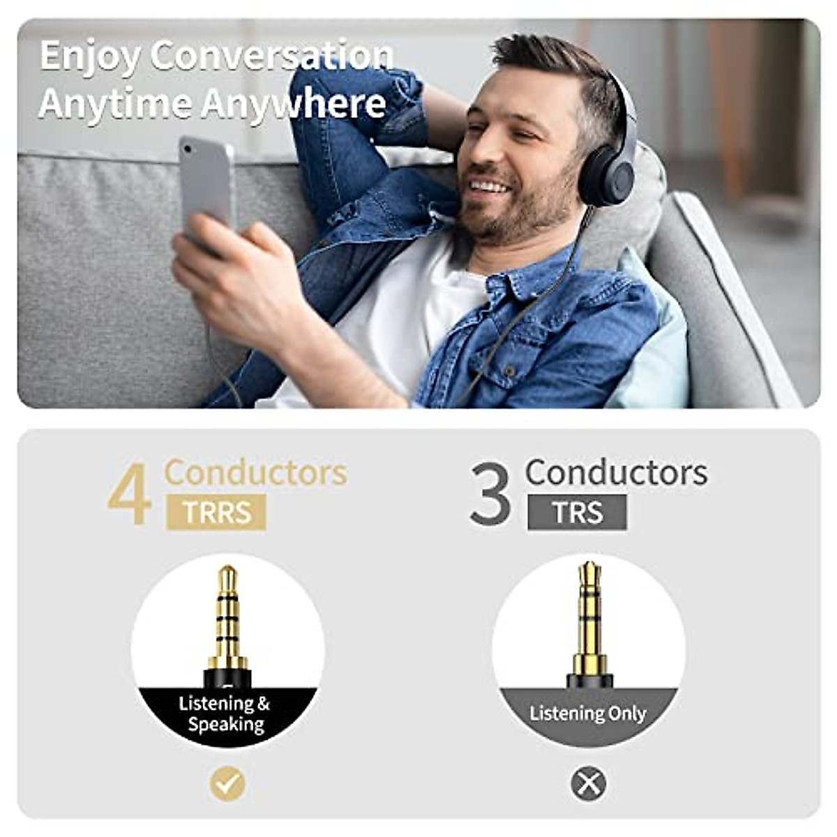 UNBREAKcable 3.5mm AUX Cable with Mic/Microphone (3.9FT, Hi-Fi Stereo) Audio Cord Auxiliary Cable Male to Male TRRS Jack for iPhone, iPad, Samsung, Tablet, Car Home Stereos, Sony Headphones, Speaker