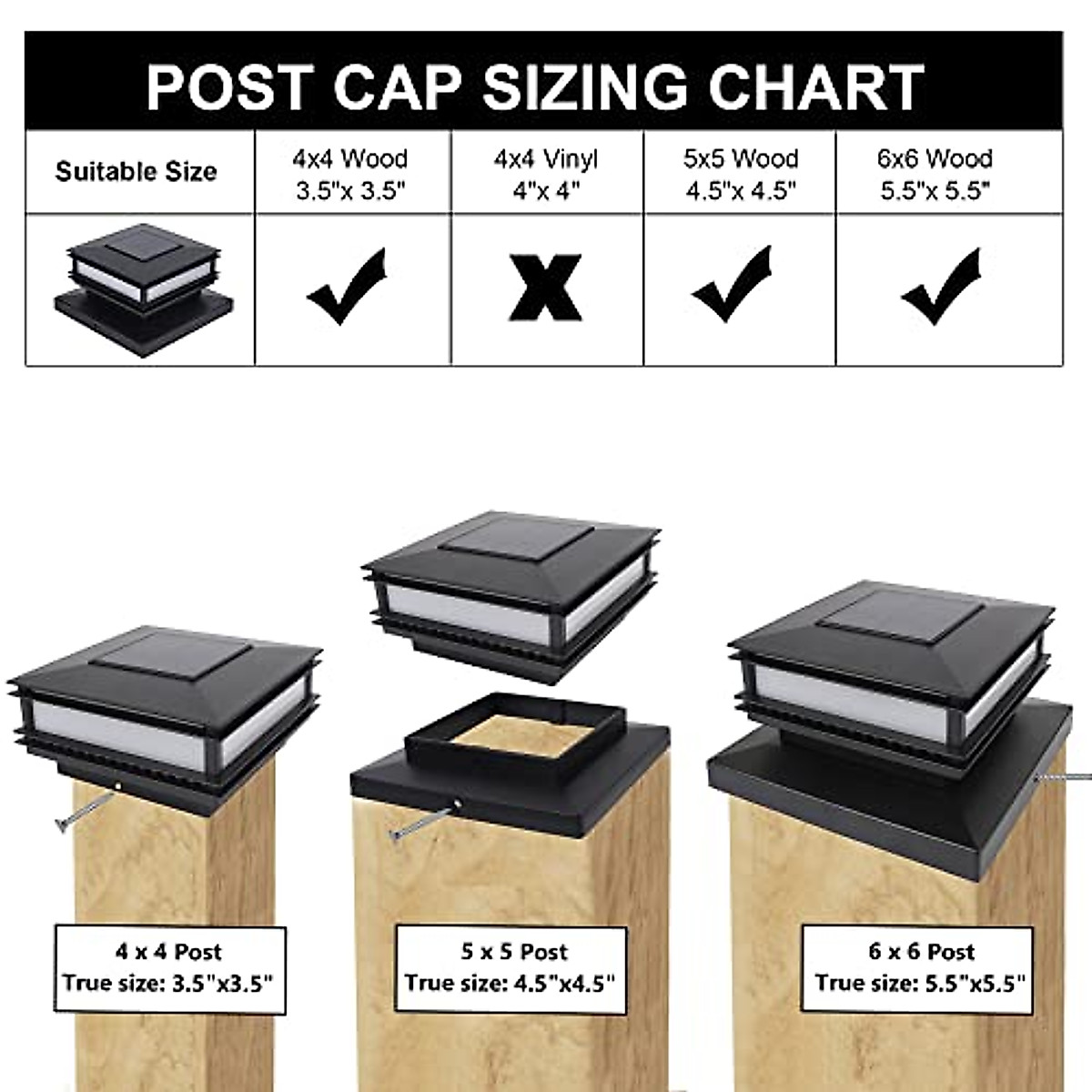 Dynaming 6 Pack Solar Post Cap Lights Outdoor, Classic Solar Powered Fence Post Lights, High Brightness Warm White SMD LED Lighting Decor for Garden Deck Patio, Fit 4x4, 5x5 or 6x6 Wooden Posts