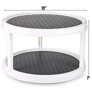 Yesland 2 Pcs 2-Tier Lazy Susan Turntable, 12 Inches Non-Skid Tiered Rotating Kitchen Spice Organizer for Cabinets Pantry Bathroom Countertop Refrigerator(Gray and White)