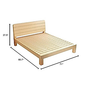 LITFAD Contemporary Pine Wood Platform Bed Natural Wood Bed Frame with Headboard Wooden Slats Support Bed (No Box Spring Needed) - Storage Not Included Single Bed Full-Covered, California King