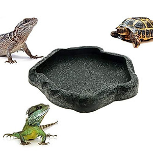 Saim Reptile Dish Pets Feeding Plate Reptile Feeding Bowl Resin Food Water Bowl Turtle Tortoise Lizard Frog Terrapin Gecko Spider Snake Pet Breeding Tray, Large, Cyan