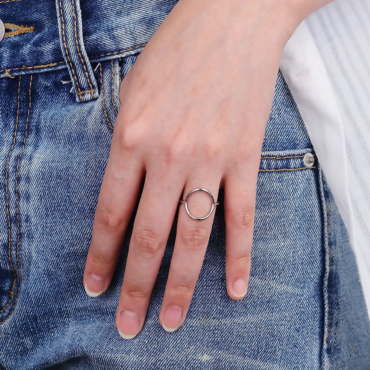 MILACOLATO 925 Sterling Silver Ring for Women 18K White Gold Plated Open Circle Karma Rings Polished Fashion Simple Plain Stackable Statement Promise Rings Comfort Fit Size 9