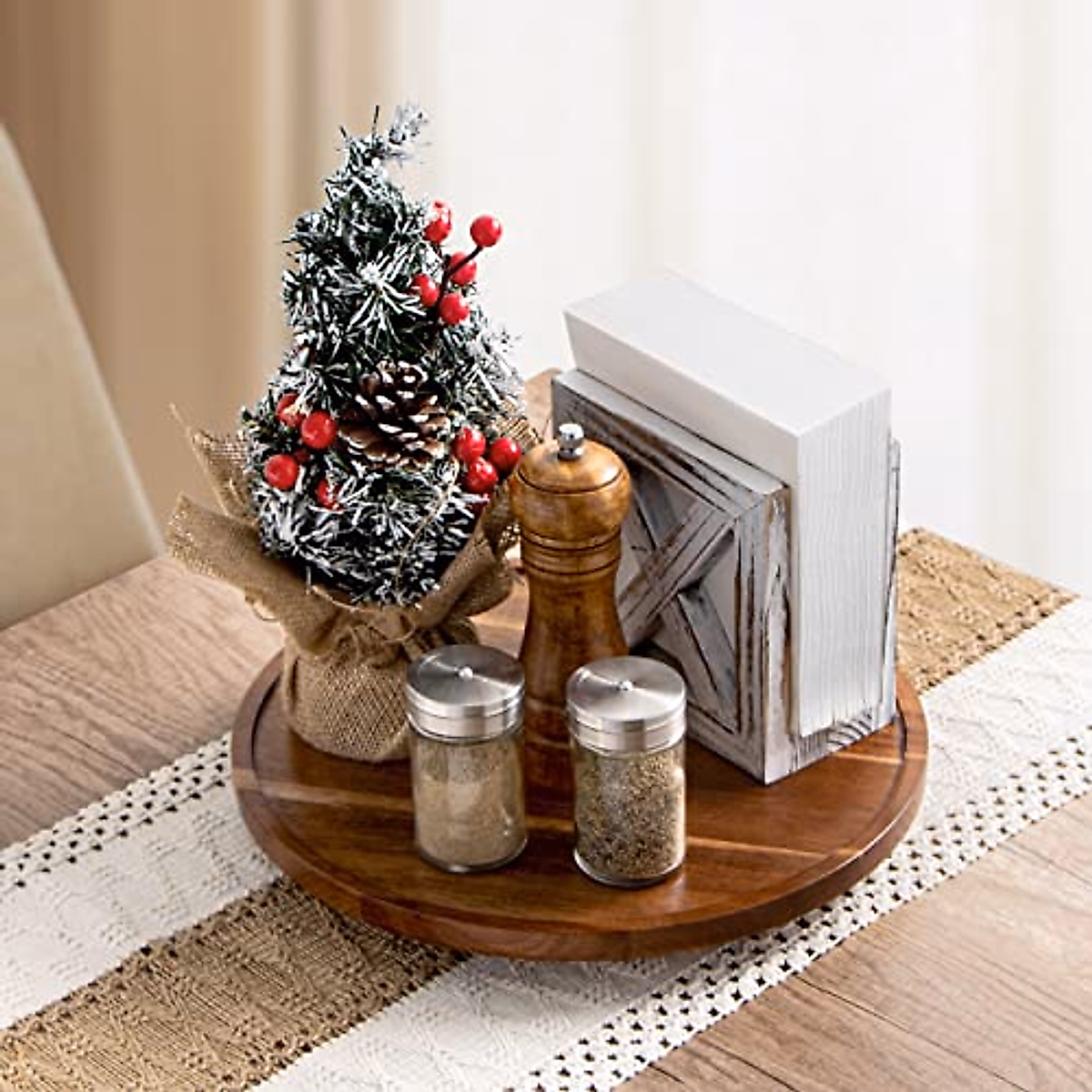 ANBOXIT Lazy Susan Organizer for Table, 12 Inch Wooden Lazy Susan Turntable for Cabinet, Acacia Wood Turntable Kitchen Spice Rack (1 Pack)