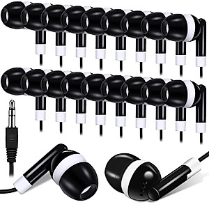 Konohan 100 Pack Bulk Earbuds for Classroom, Student Basic Headphones in Ear for Kids Schools Libraries Laptop, 3.5 MM Earbuds Dot Headphones, Individually Bagged(Black)