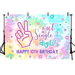 MEHOFOND 7x5ft Girl Happy 10th Birthday Out Single Digits Backdrop for Tie Dye Rainbow It's My 10 Years Old Bday Background Decorations Banner Photo Booth Props