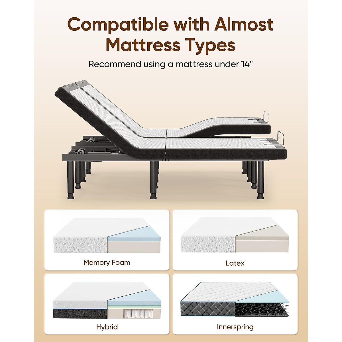 Rimdoc Adjustable Bed Frame, Adjustable Bed Base Split King for Stress Management, Zero Gravity Base, Head and Foot Incline with 3-Speed Massage, Anti-Snore, Memory Pre-Sets (2TXL)