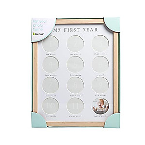 Pearhead Baby's First Year Photo Frame, Monthly Growth Baby Picture Frame, Gender-Neutral Baby Frame, Wooden