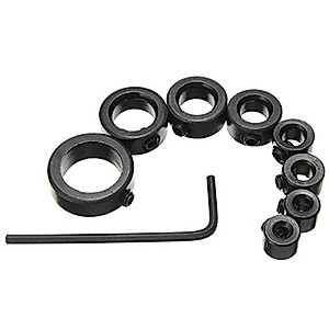 Rocaris Drill Stop Bit Collar Set – Kit Includes: 1/8", 3/16”, 1/4”, 5/16”, 3/8”, 7/16”, 1/2” and 5/8” Inch with Allen Wrench to Tighten The Stops Set-Screws (8-Piece)