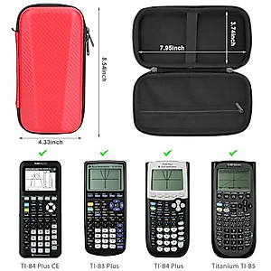 Graphing Calculator Case for Texas Instruments TI-84 Plus CE/TI-83 Plus CE/TI-84 Plus/Casio fx-9750GII, Storage Box Protective Pouch with Zipped Pocket for USB Cables, Pencil, Ruler, Manual, (Red)
