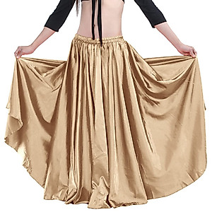 VNOEVW Womens 38" Satin Full Shiny Long Dance Skirt for Latin Halloween Belly Dance Church Performance (Dark Gold)