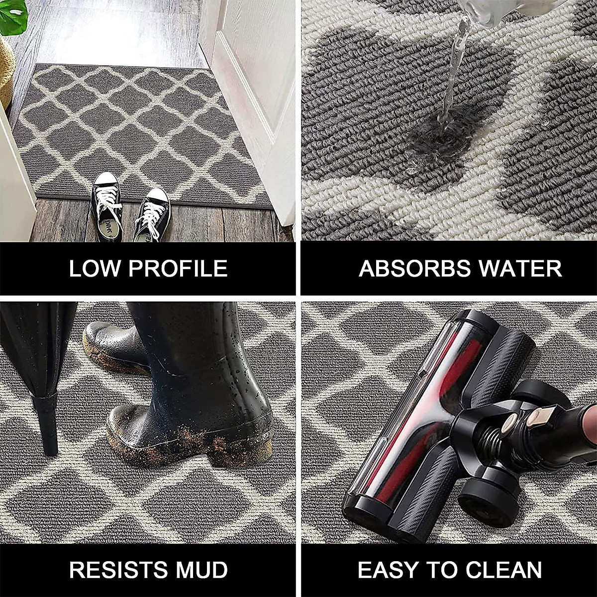 Ileading Kitchen Rugs Set 2 Pieces Machine Washable Laundry Room Rugs Farmhouse Non Slip Indoor Mats Absorbent Durable Carpet for Entryway Hallway Bathroom(20"x32"+20"x59", Grey)