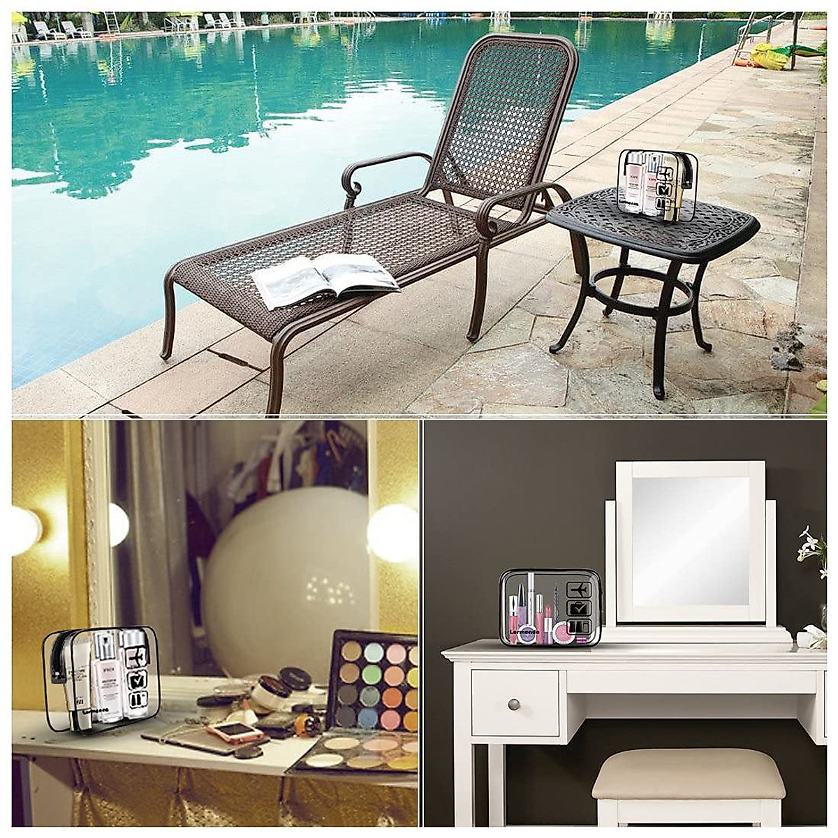 Lermende Clear Make Up Bag, TSA 3pcs Approved Makeup Bag Organizer & Cosmetic Bag for Women With Zipper, Quart Size Carry On Clear Toiletry Bag Airport Compliant Toiletries For Travel