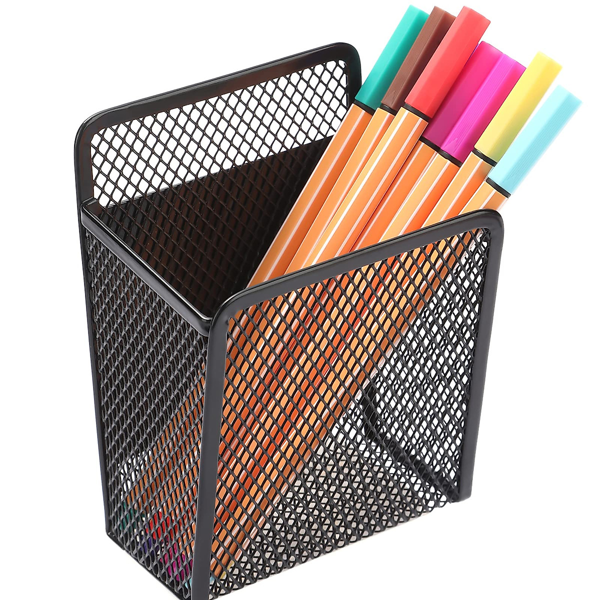 Magnetic Pencil Holder - Extra Strong Magnets Mesh Marker Holder Perfect for Whiteboard, Refrigerator and Locker Accessories (1 Baskets, 1 Pack Black)