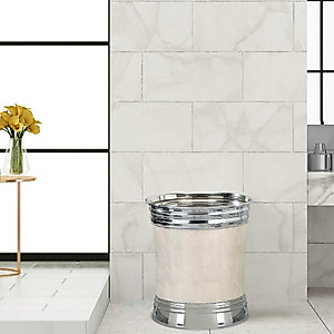 nu steel Fantasy Collection Wastebasket Small Round Vintage Trash Can for Bathroom, Bedroom, Dorm, College, Office, 8" x 10" x 8.8", Chrome Finish with Mother of Pearl Enamel., Under 5 Gallons (Fantasy/FA8H)