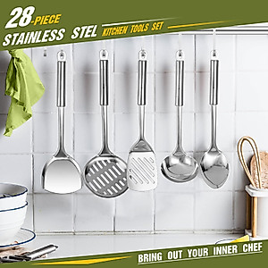 Stainless Steel Kitchen Utensil Set- Fungun 28 Pcs Cooking Nonstick Cookware Set with Spatula - Best Gadgets Tools Kitchen Accessories