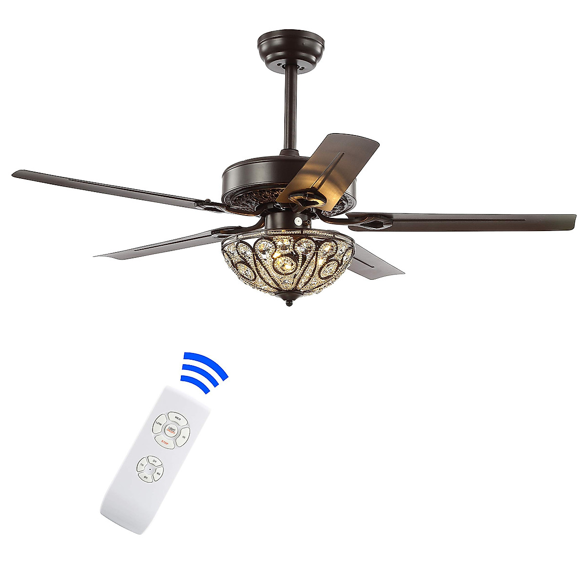 JONATHAN Y JYL9704A Ali 48" 3-Light Wrought Iron LED Ceiling Fan with Remote, Classic, Glam, Traditional, Transitional, Office, Living Room, Family Room, Dining Room, Bedroom, Oil Rubbed Bronze