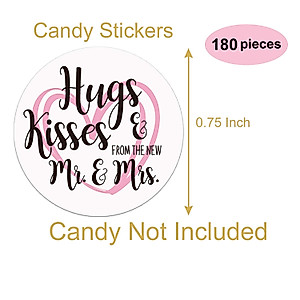 180 Chocolate Drop Labels Stickers-Hugs Kisses from The New Mr. & Mrs. Wedding Stickers for Weddings, Bridal Shower Engagement Party, Wedding Party Favors Decor.