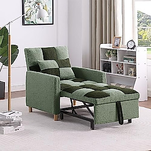 HANLIVES 3-in-1 Single Convertible Chair Bed,Sleeper Sofa Chair Bed with Pillow,Multi-Functional Sleeper Chair with Adjustable Backrest,pullout Sofa Bed with Teddy Fabric for Apartment(Green)