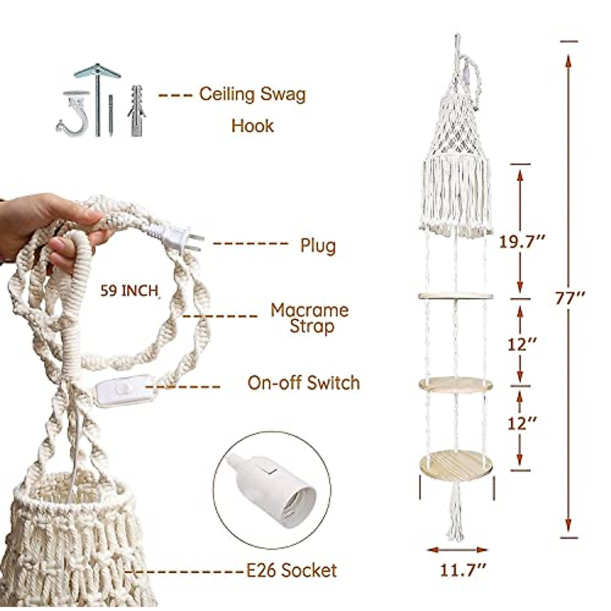 MAKEONEWO Macrame Wall Hanging Shelf - Upgrade Haning Plant Shelf Indoor Planter Holder Boho Macrame Plant Hanger for Bedroom, 2 Set