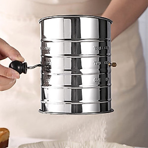 Hemoton Hand-Operated Powder Sieve Flour Sifter Cooking Rotary Baking Sifter Sugar Powder Sifter Kitchen Cake Icing Tools Baking Sieve Filter Stainless Crank to Rotate