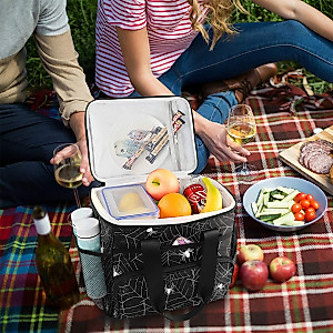 ALAZA Halloween Black and White Grunge Background with Spiderwebs Large Capacity Cooler Tote Insulated Lunch Bag Lunch Cooler Bag