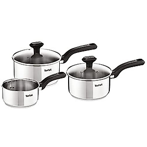 Tefal Comfort Max Stainless Steel 3 Piece Set (14cm Milkpan, 16/18cm Saucepans with Lids), Unique, Silver