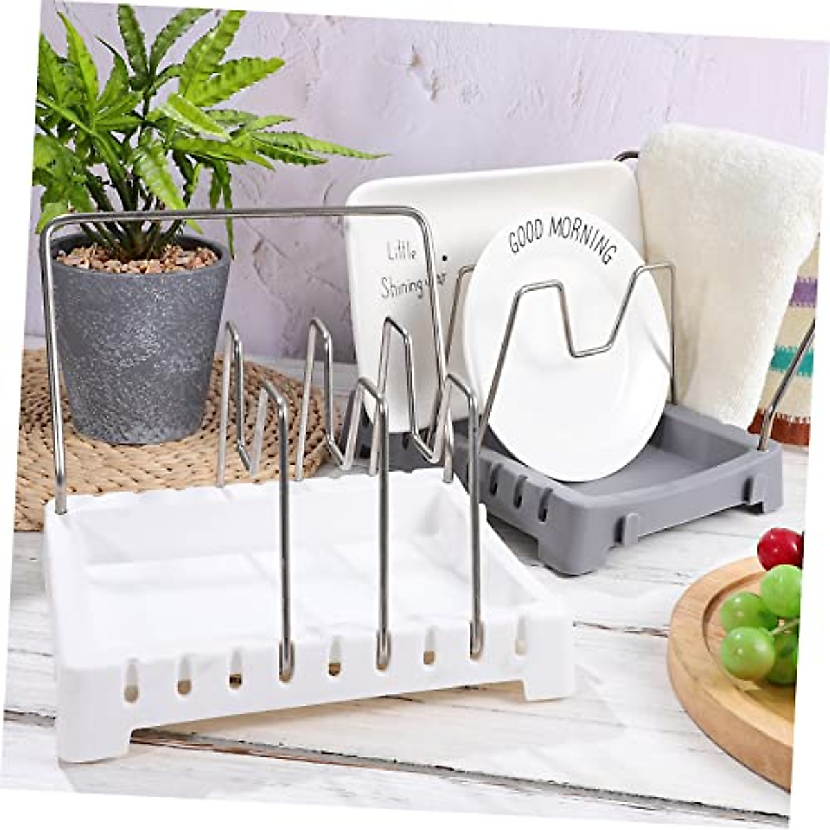 Hoement 2pcs Desktop Storage Rack Desktop Stand Metal Stand Wall Mounted Dish Drying Rack Cutting Board Rack Pan Lid Holder Pot Lid Stand Pan Cover Rest Home Supply Cooking Ladle Holder
