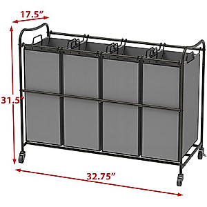 Simple Houseware 4-Bag Heavy Duty Laundry Sorter Rolling Cart, Dark Grey