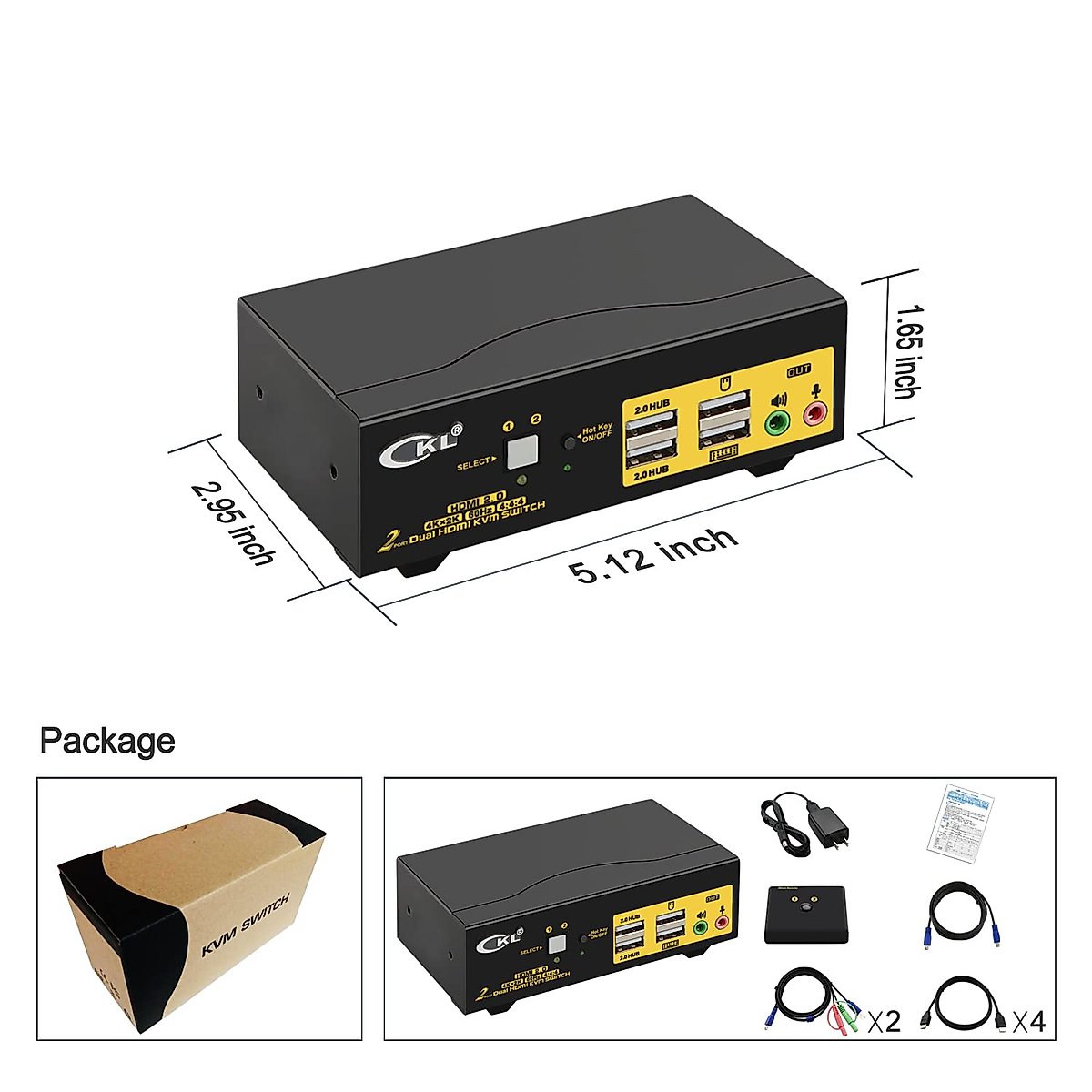 2 Port Dual Monitor KVM Switch HDMI 4K@60Hz YUV 4:4:4 with Audio Outputs and USB 2.0 HUB CKL-922HUA-2