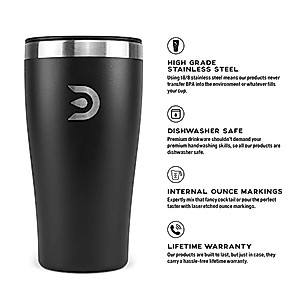 DrinkTanks® Insulated Craft Pint Cup 2-Pack - Two 16 oz Vacuum Insulated Stainless Steel Mugs with Lids; Hot/Cold perfect for coffee, tea, beer, cocktails, wine; Dishwasher Safe (Obsidian)